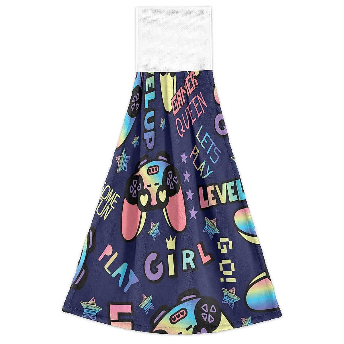 SLHKPNS Pink Girl Joysticks Kitchen Hanging Hand Towels, Video Game Controller Absorbent Tie Towel with Loop 2 PCS Kitchen Linen Sets for Bathroom Restroom Home Decor