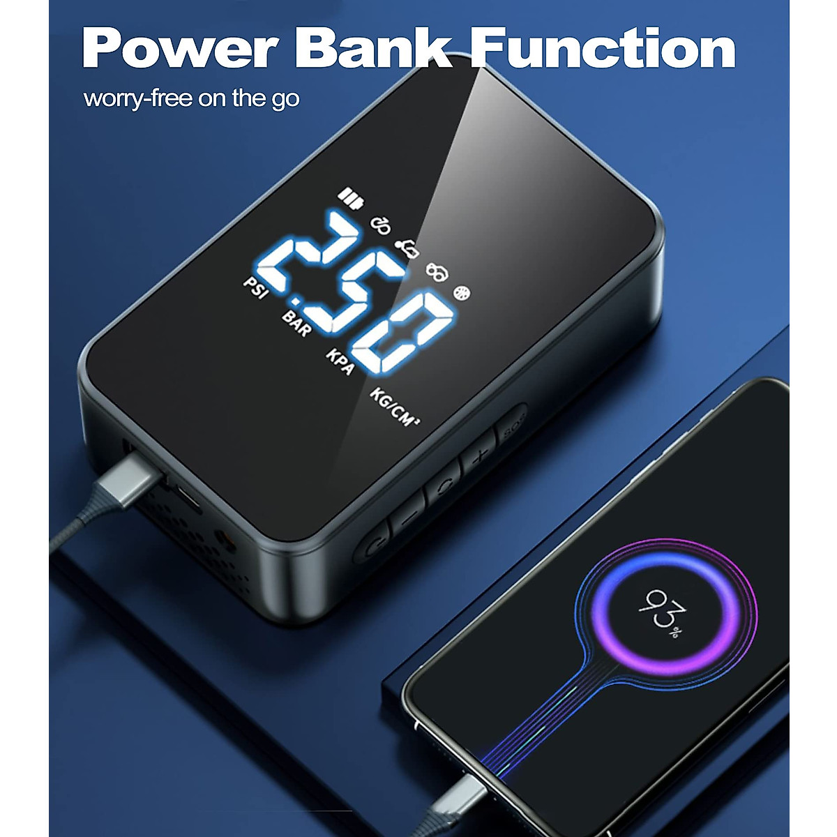 AT1nTen Tire Inflator Portable Air Compressor, Electric Air Pump for Car Tires,Digital Cordless with Gauge Emergency LED Light,Power Bank, 12V DC Faster Inflation Motorcycle Bicycle Auto Shut-Off