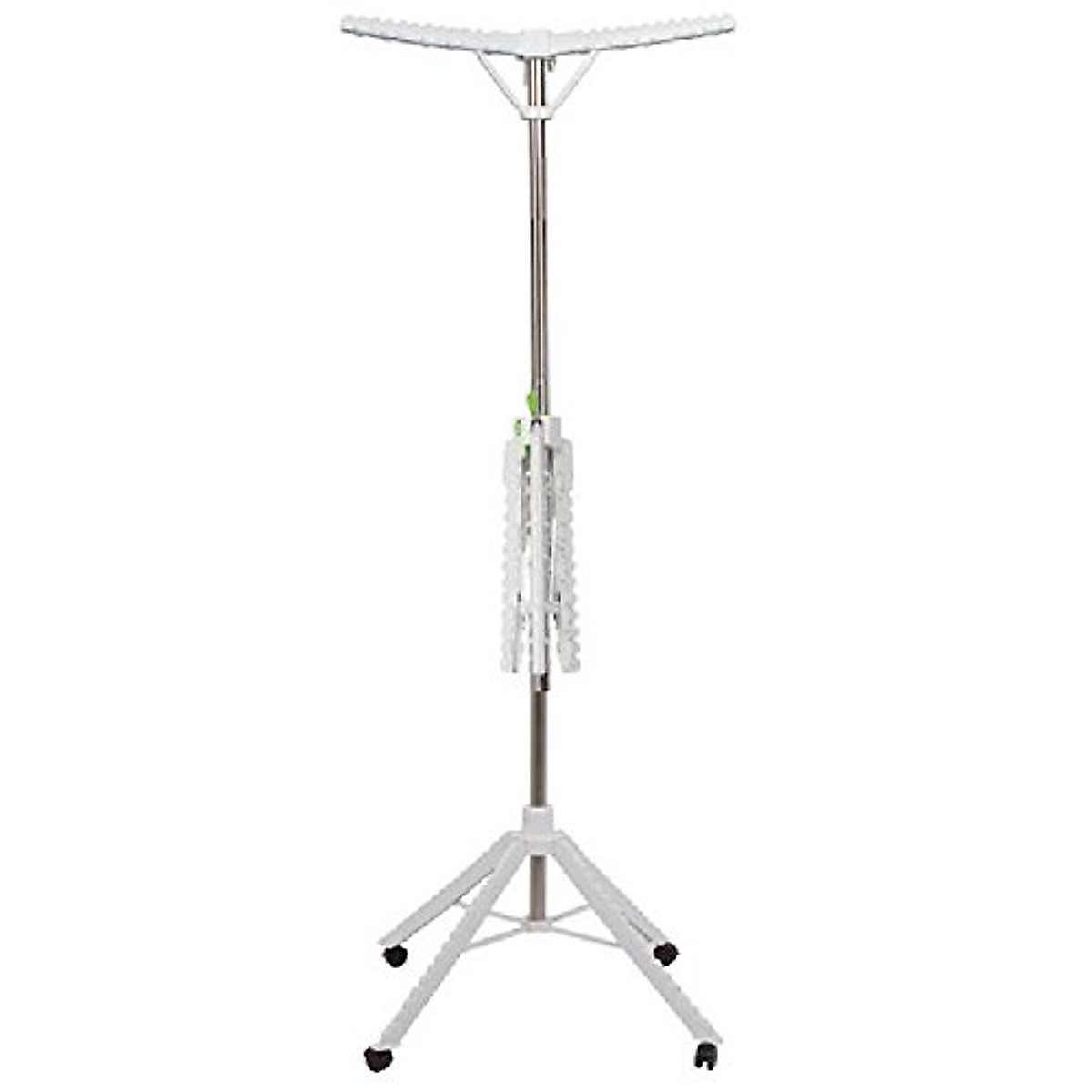 GO2 Drying Rack 2-Tier 60 Garments Plus 60 Clips, 50lbs Load Capacity, Foldable, Stainless Steel, Sturdy 4 Legs with Wheels (White)