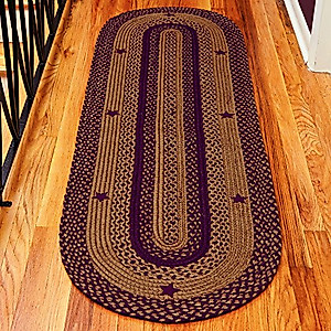 IHF Home Decor Braided Area Rug Oval Floor Carpet Country Style 27" X 48" Star Wine Design Jute Fabric,Wine, Tan