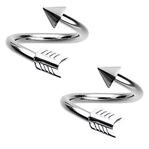 ATMUSA PAIR 16G 14G TRIBAL ARROW 316L SURGICAL STAINLESS STEEL SPIKE SPIRAL RING Belly Navel Nose Ear Septum Cartilage Lip Eyebrow Daith Conch Helix Nipplering (16G | 3/8" (10mm))