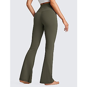 CRZ YOGA High Waist Crossover Flare Leggings for Women 31" - Bootcut Bell Bottoms V Cross Yoga Pants Light Army Green Medium