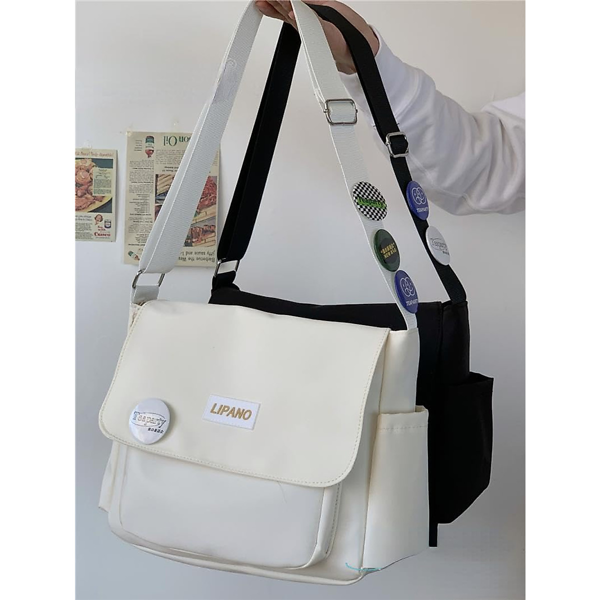 Messenger Bag for Women Nylon Crossbody Bag Vintage Crossbody Bags Aesthetic Tote Bag Cute Tote Bag Canvas Bag (White)