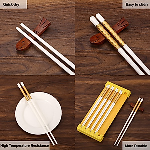10 Pairs Porcelain Chopsticks Reusable, Yarloo Ceramic Chopsticks for Japanese Chinese Korean Cooking Foods Sushi, Easy to Clean and Quick Dry, Large Gift Package, Dishwasher Safe (Royal Gold)