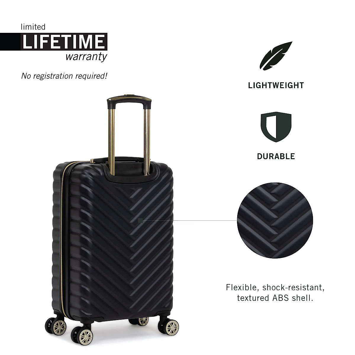 Kenneth Cole REACTION Madison Square Lightweight Hardside Chevron Expandable Spinner Luggage, Black, 20-Inch Carry On