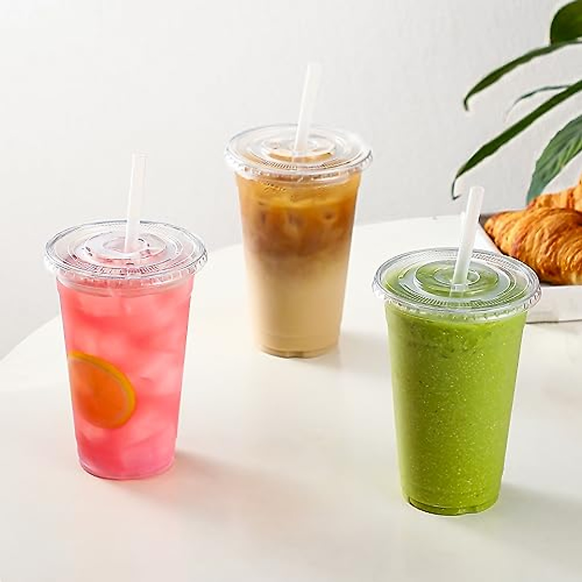 AOZITA [100 Sets] 24 oz Clear Plastic Cups With Lids and Straws, Disposable Cups With Lids for Iced Coffee, Smoothie, Milkshake and Cold Drinks