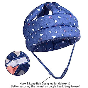 Baby Safety Helmet, Infant Baby Head Protector with 3 Pairs Baby Knee Pads for Crawling & 3 Pairs Baby Socks, Head Cushion Bumper Bonnet, Soft Headguard for Toddler Learning to Walk, Geometric Blue