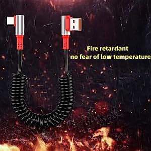 Coiled USB C 90 Degree Cable Double Elbow Charging Cable for Tesl GM Toyota Freightliner Kenworth Pickup Truck Android Auto and Samsung Google ASUS Laptop Game Type C Device