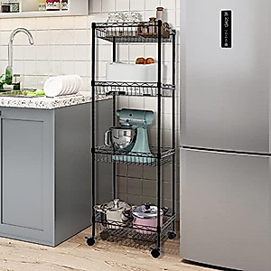 REGILLER 4-Tier Metal Wire Storage Shelving Rack with Baskets, Adjustable Corner Shelf Organizer for Laundry Bathroom Kitchen Pantry Closet Garage Tool Storage(Black)