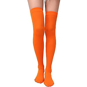 AGITATESAND Orange Socks Over Knee Stretchy Thigh High Opaque Stockings Halloween Party Costume Cosplay Knee-High Socks For Women…
