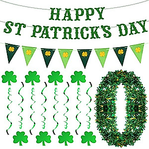 St Patricks Day Decorations, St Patricks Day Accessories for The Home with Banner Garland Hanging Shamrock Swirl for Irish Lucky Party Supplies