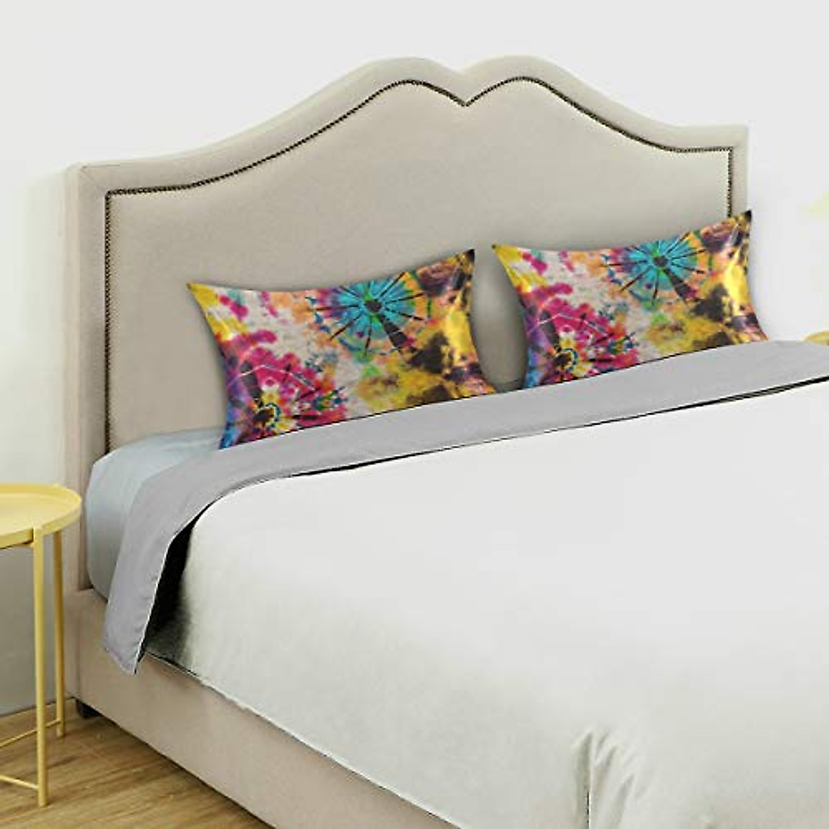 Satin Pillowcase for Hair and Skin Silk Pillowcase Standard Size Abstract Retro Tie Dye Circle Pattern Pillow Cases Cooling Satin Pillow Covers with Zipper Closure