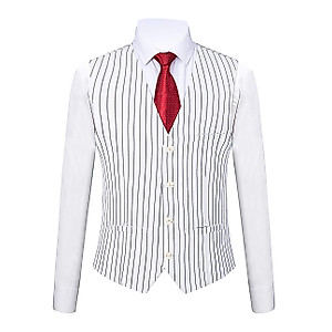 Mens 3 Piece Pinstripe Suit Slim Fit Casual Dress Suits Blazer + Vest + Pants US Size 32 White