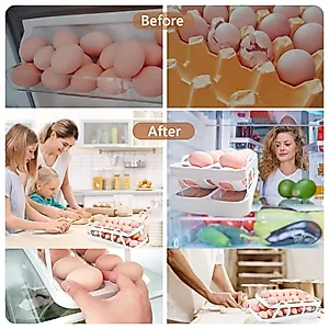 TUSGENK Egg Holder for Fridge, Automatic Rolling Egg Organizer Storage for Refrigerator, 2 Rows Space-Saving Eggs Dispenser, Large Capacity 28 Eggs Container & Tray for Kitchen (2 Layer,White)