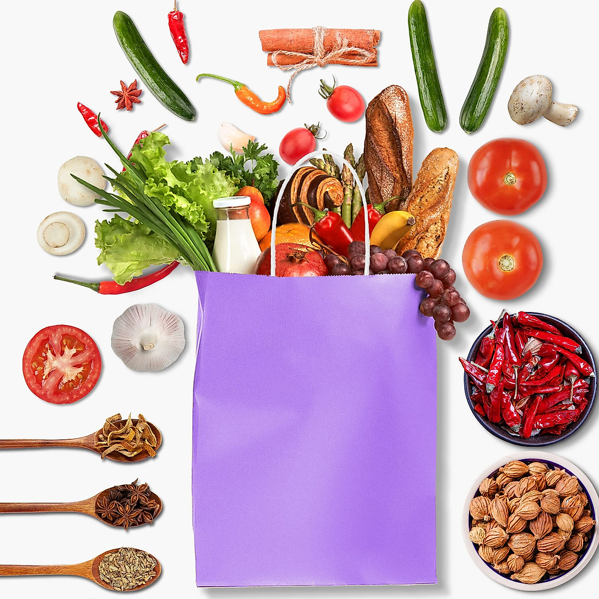 HaiQuan Purple Kraft Paper Bags with Handles, 25PCS 8 x 4.75 x 10 inchs, Gift Bags Gift Wrap Bags, Bulk Gift Bags for Shopping, Packaging, Wedding, Retail, Party, Gifts