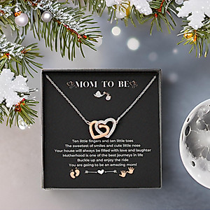 Mom to Be Gift - Sterling Silver S925 Interlock Heart Necklace with a Message Card Pregnancy Gifts for First Time Moms Expecting Women Pregnant Wife Valentine's Mother's Day Christmas Birthday