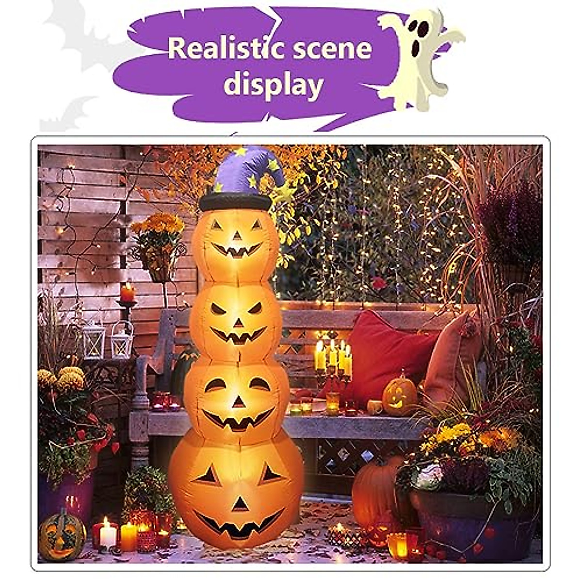 12 Feet Halloween Inflatable Stacked Pumpkins,Halloween Indoor Outdoor Decoration for Lawn Garden Holiday Party,with Build-in LEDs,High