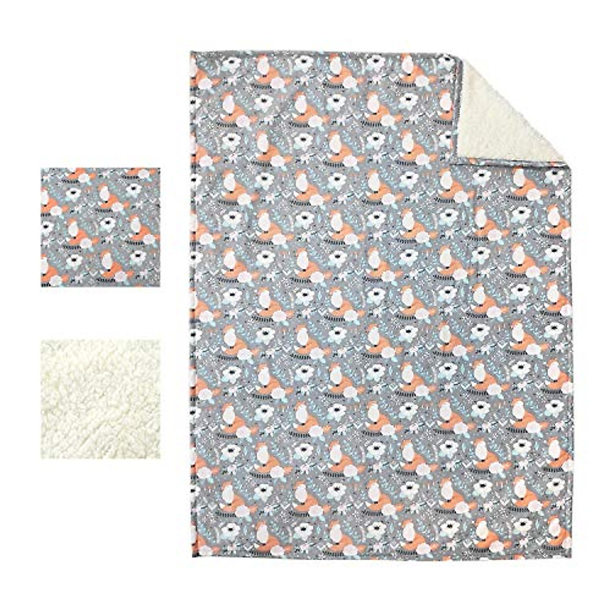 Brandream Fox Crib Bedding Sets Floral Nursery Bedding Blanket with Fox Print, Gray 3 Pieced Cotton Breathable Fitted Sheet Sets for Boys Girls