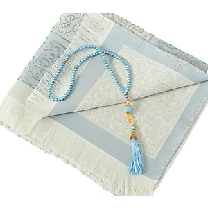 Prien Prayer Rug with Tasbih Bag for Pray, Muslim Gifts Bayram, Mat Salah, Sajadah for Women & Men, Islamic Gift Set for Islam Ramadan, Prayer, Praying, Eid, Quran (Blue)