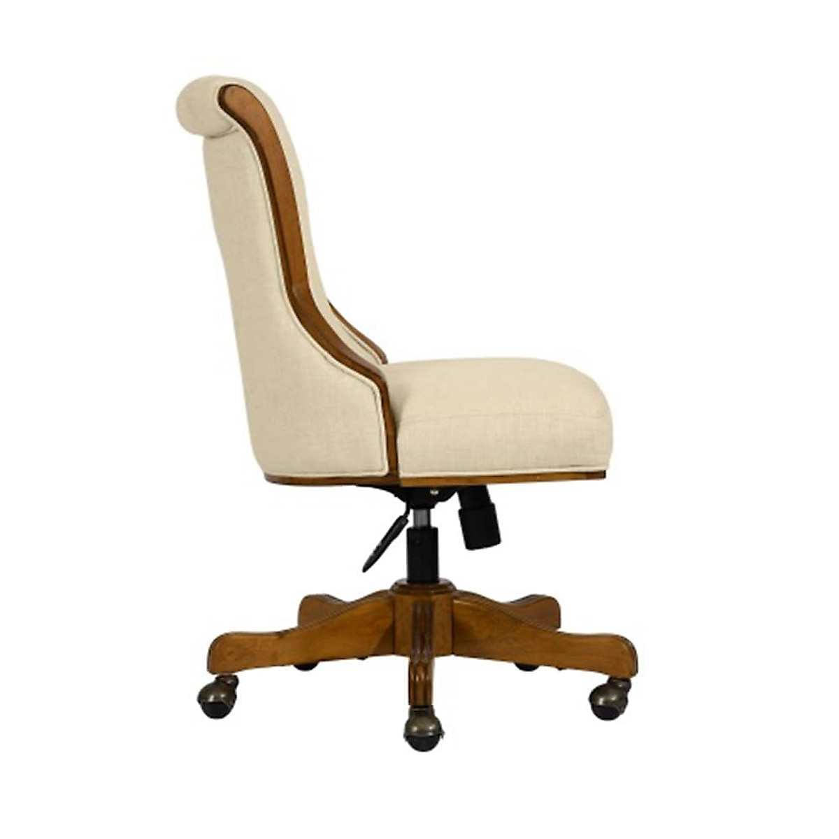 Home Office Chair Adjustable Height Swivel Chair with Wheels Linen Fabric Upholstered Computer Desk Chair with Wooden Legs Comfortable Armless Chair for Home Office Study Studio(Beige)
