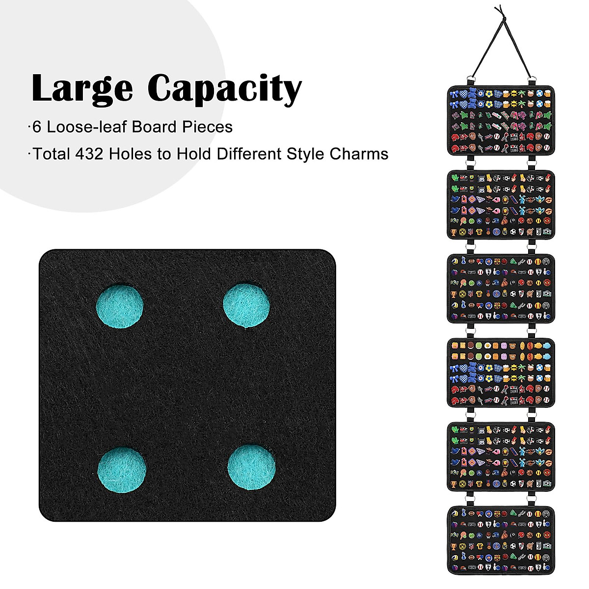 JUXYES Shoe Charms Organizer Wall Hanging Collection Holder, 6 Loose-leaf Board Pieces Croc Shoe Charms Display Hanging Decoration Croc Charms Collection Storage Organizer