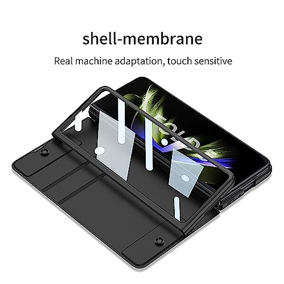 FYTON Case for Galaxy Z Fold5 Case with S Pen Holder (Removable), Z Fold5 Wallet Case with Hinge Protection, Card Slot and Kickstand Function for Samsung Galaxy Z Fold5 5G, Cloud Black