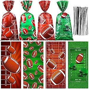 Jetec 100 PCS Football Cellophane Bags Football Gift Treat Bag Goodie Candy Bags with Ties Football Birthday Party Decorations Supplies for Football Theme Baby Shower Party Serves