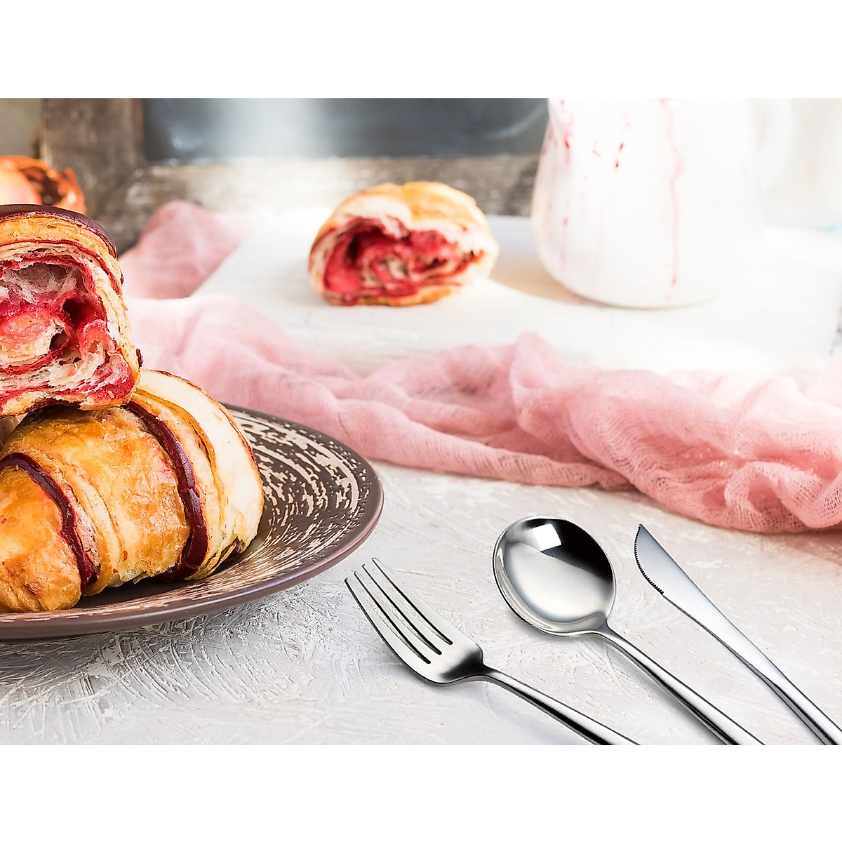 Modern Adaline Silverware Royal Cutlery Set By Bruntmor - 16 Piece Flatware Set - Service For 4-18/10 Stainless Steel - Shiny Finish