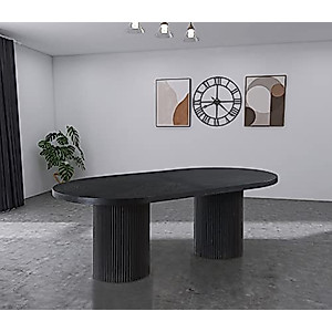 Meridian Furniture 725Black-T Belinda Collection Mid-Century Modern Solid Wood Black Oak Veneer Dining Table, Oval Design, Fluted Bases, 2 Leaves Included, 90"/106.5"/123" W x 47.5" D x 31" H, Black