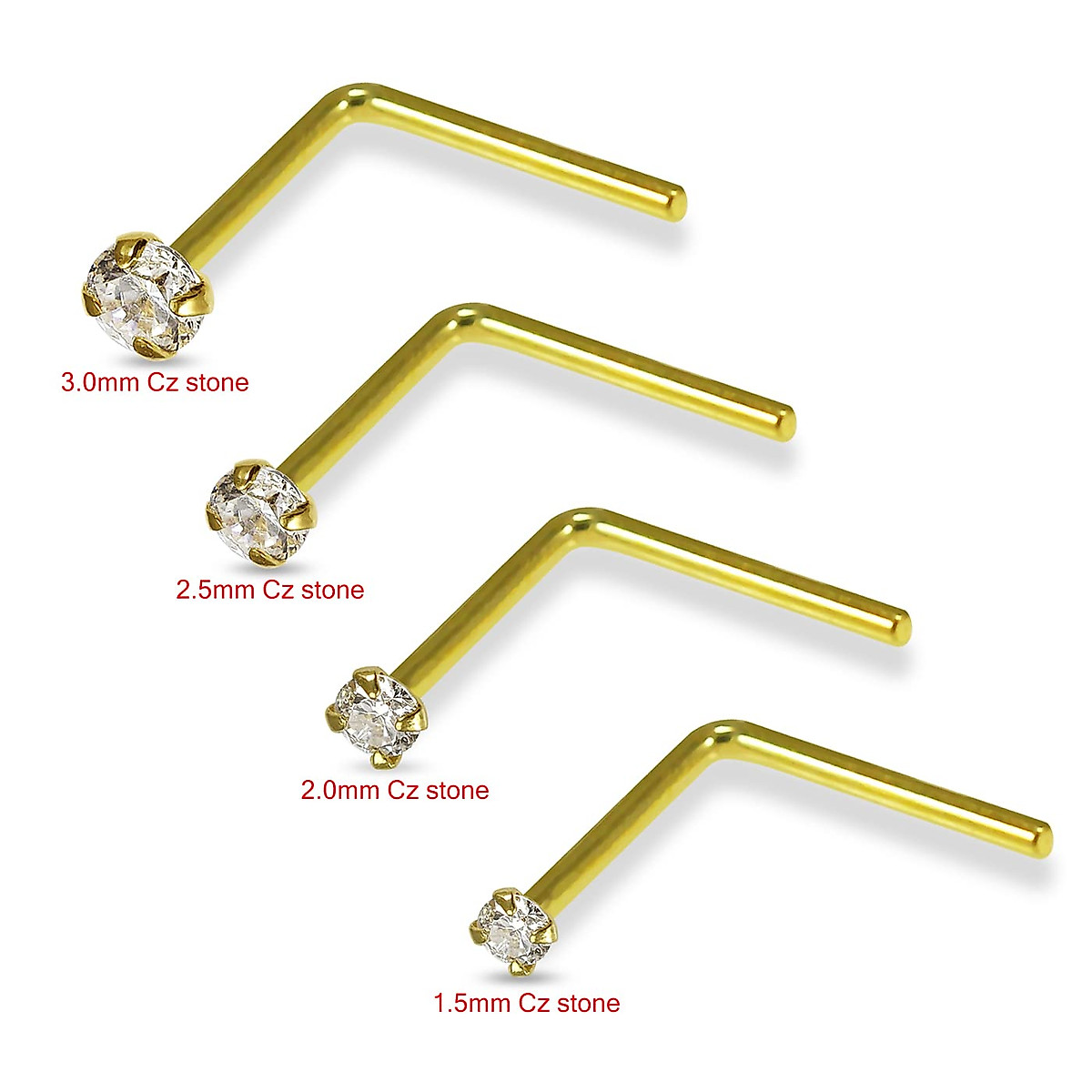 PiercingPoint 1.5mm Round Cz Stone 14K Yellow Gold 20 Gauge L Shape Nose Stud- Tiny Nose Ring- L Shaped Nose Ring- 14K Gold Nose Stud- Dainty Nose Stud- Thin Nose Ring