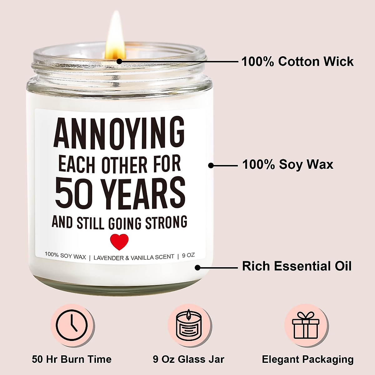 Younift 50 Years Candle, 50th Wedding Anniversary, Gifts for Parents, 50th Anniversary, Gifts for Couple, 50 Year Anniversary, Gifts for Husband, Wife, Friends, Funny Gifts, Golden Anniversary