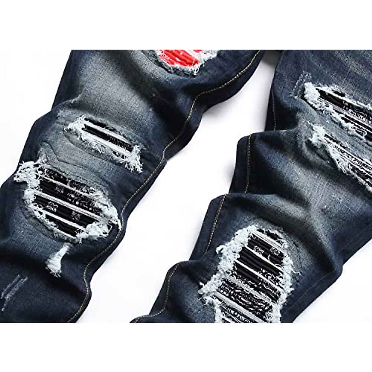 OIIIO Men's Patch Ripped Stretch Regular Fit Jean (32, Dark Blue-6618)