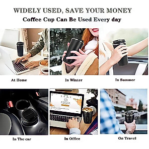 XENDER WORLD Coffee Travel Mug, 17 oz Insulated Tumbler Leakproof Lid Thermal Vaccum Mug Stainless Steel Double Wall Reusable Cup For Hot Cold Tea Drinks In Car Camping (Black)