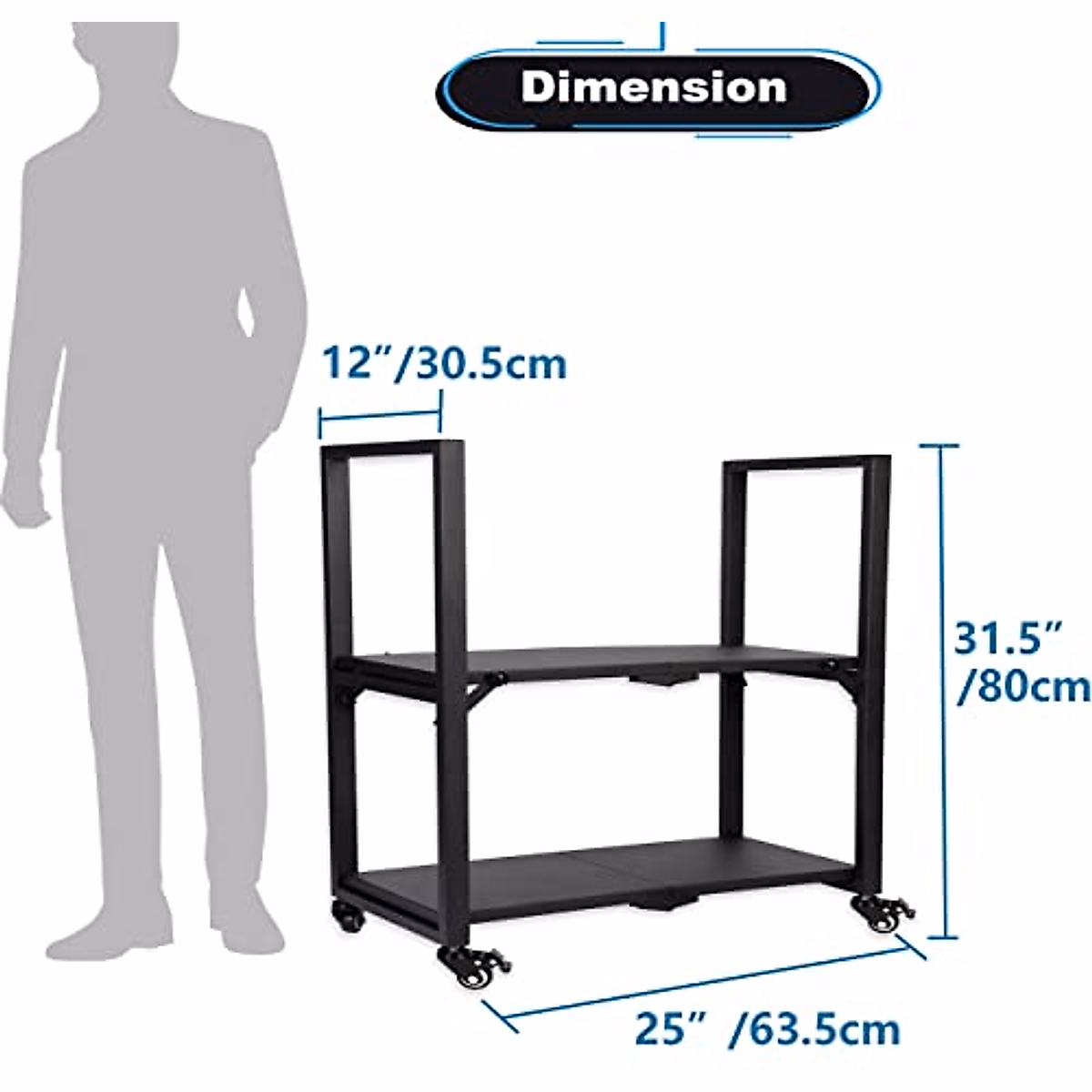 Luffioner 2 Tiers Rolling Firewood Rack,Foldable Firewood Log Storage Rack Holder with Wheels Fireside Log Rack for Indoor Fireplace or Outdoor,31"X25"x12"