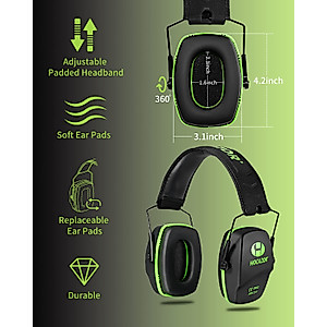 Hocazor Shooting Ear Protection NRR 26dB Suit for Shooters Hunting Range Racing Concert Sports Events Airports - Black&Green HO1006