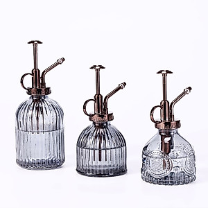 Aebor Glass Plant Mister Spray Bottle, 6.5" Green Glass Water Spray Bottle with Gold Top Pump Small Watering Can, Small Plant Sprayer Mister for Indoor Outdoor House Plant (Gray+Bronze A)