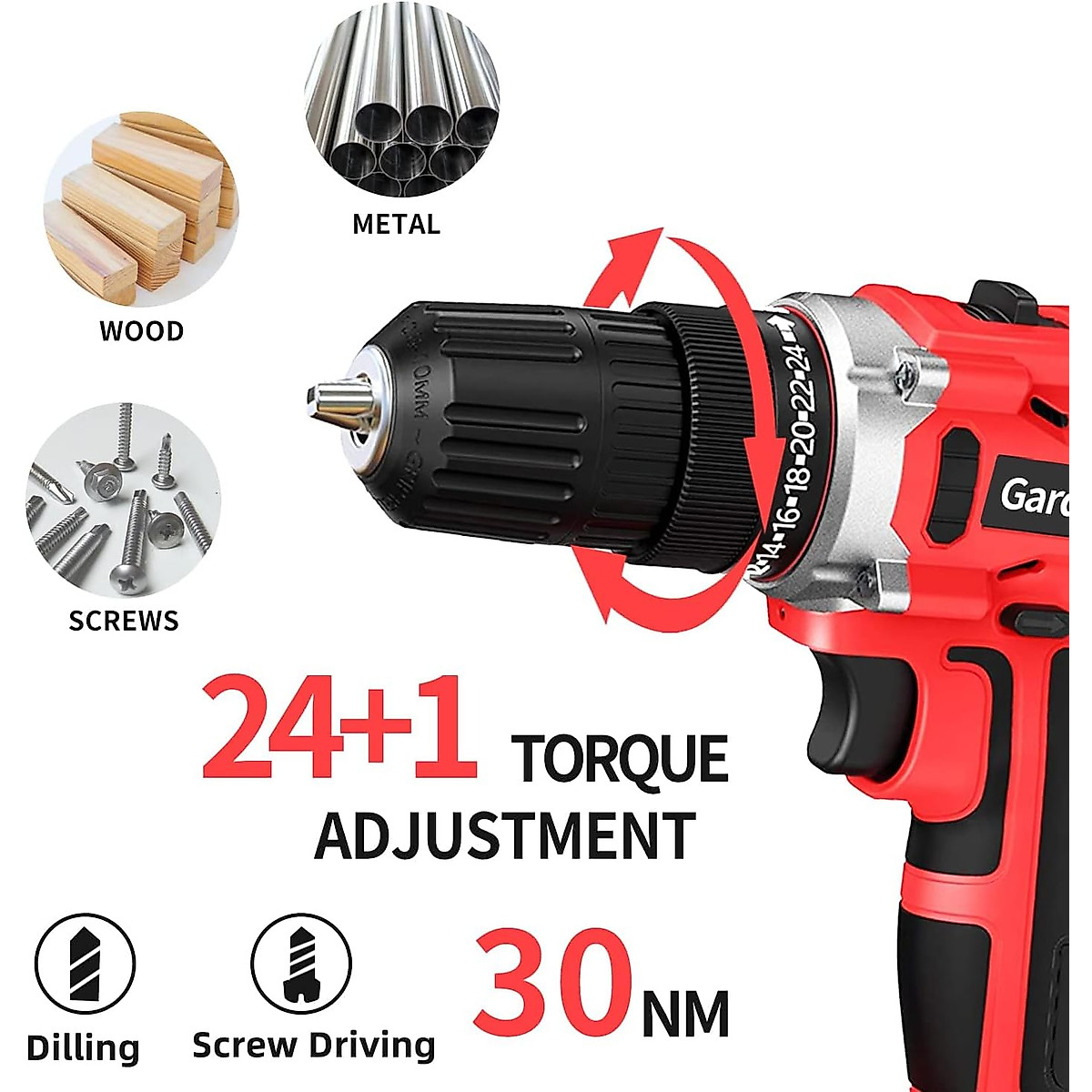 Cordless Power Drill Set - 21V Electric Drill Driver Kit with Battery and Fast Charger, 2 Variable Speed Control, 3/8-Inch Keyless Chuck and 24+1 Torque Setting