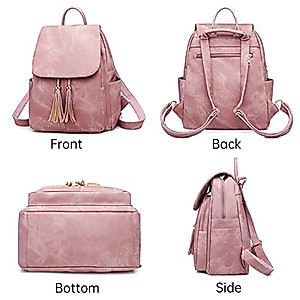 HUMLOIV Leather Backpack Purse for Women Fashion Tassel Backpack Handbag Purse for Women Medium Size (Black)