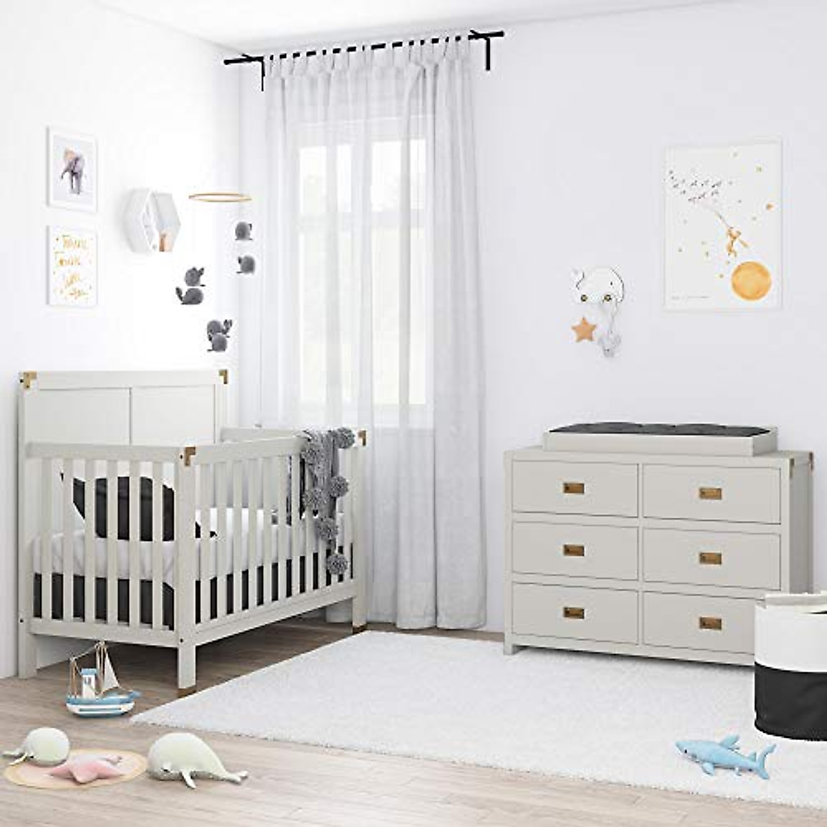 Baby Relax Mile 5-in-1 Convertible Crib, Soft Gray