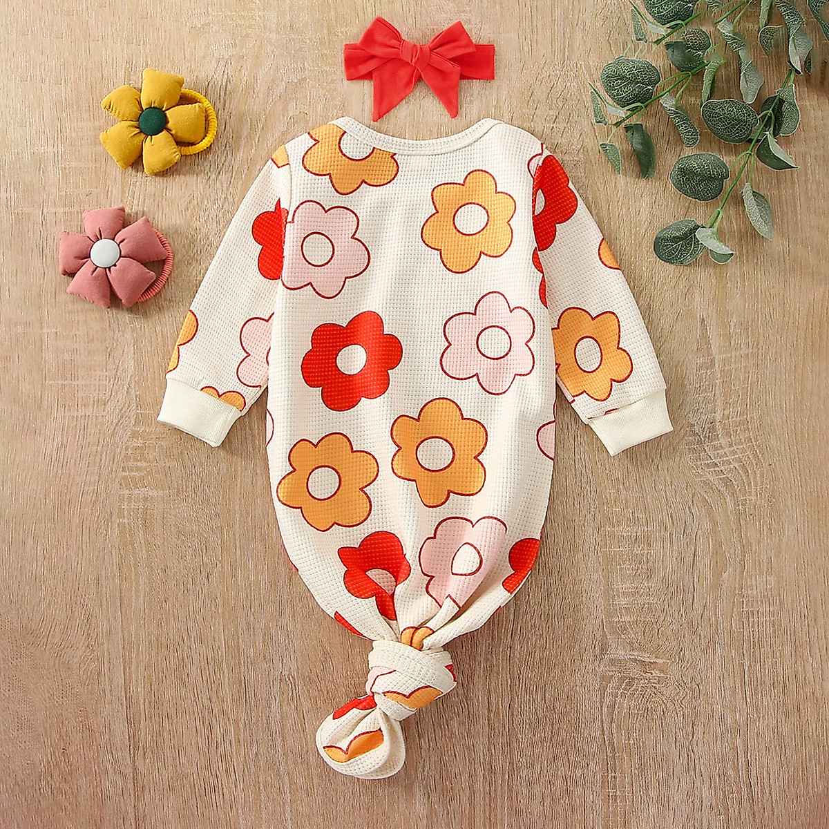 Infant Newborn Baby Girls Floral Sleep Gown Headband Sleepwear Romper Sleeping Bags Outfits (Floral-Red, 0-3 Months)