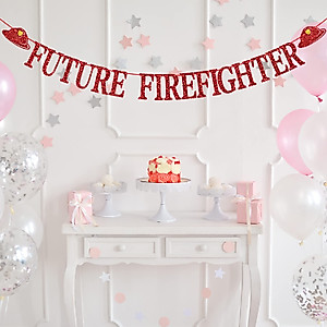 Red Glitter Future Firefighter Banner, Firefighter Graduation Decorations, Congrats Firefighter, Fire Academy Graduation Party Spplies