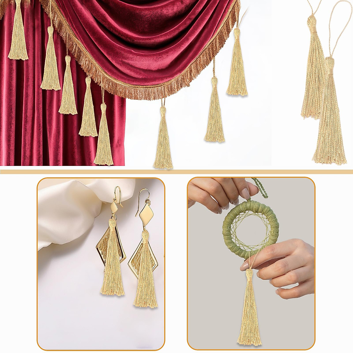 Aokbean 100pcs 5 Inches Handmade Silky Floss Soft Craft Bookmark Tassels with Loops for DIY, Jewelry Making, Graduation Tassel,Bookmarks,Souvenir (Light Gold)