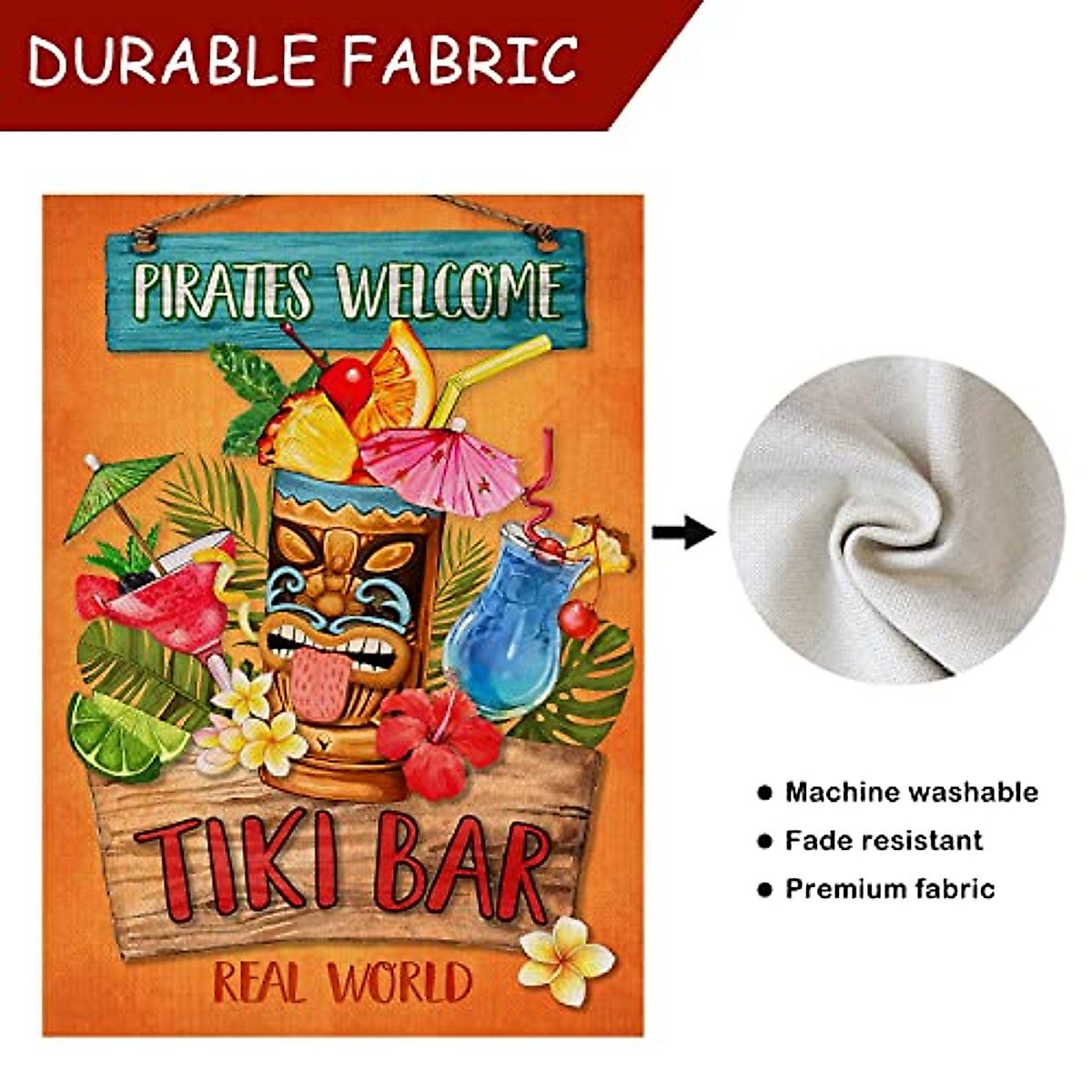 Selmad Pirates Welcome Summer Tiki Bar Hawaiian Tropical Decorative Garden Flag, Aloha Hawaii Outdoor Small Double Sided Yard Decor, Home Beach Outside Decorations 12 x 18