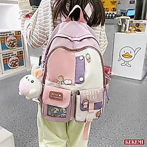 KEKEMI Kawaii Backpack for Girls Women Pin Bear Accessories College High School Bookbag Lightweight Casual Travel Laptop Bag