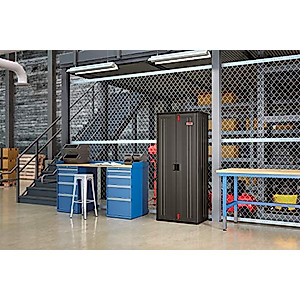 Keter Store-It-Out Prime 4.3 x 2.3 Foot Resin Outdoor Storage Shed, Perfect, Yard Tools, and Pool Toys, Black & Suncast Commercial 19 Cubic Ft. Heavy-Duty Resin Cabinet, Black