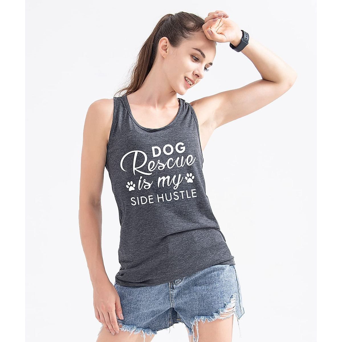 Funny Workout Tank Tops for Women|Burnout Racerback Fitness Gym Sleeveless Shirts|Dog Rescue is My Side Hustle G Grey