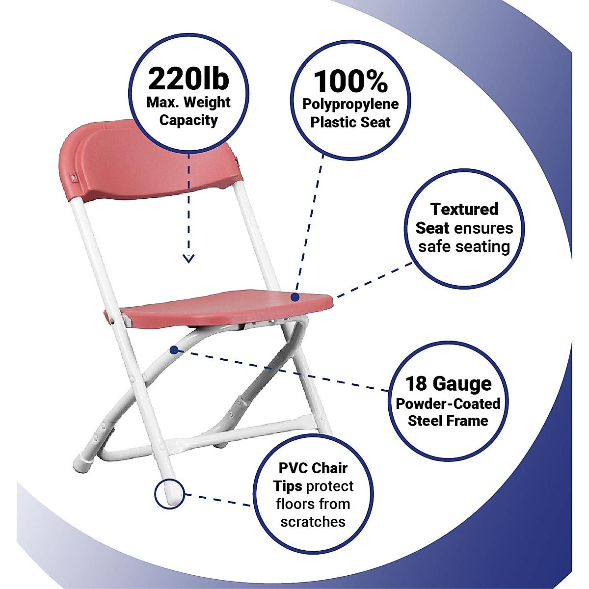TentandTable Kids Size Poly Plastic Chairs with Metal Frame - Heavy Duty 220 lbs. Capacity - Lightweight & Stackable Folding Chair for Classroom Desk & Tables, Event, Banquet, Wedding (4 Pack, Red)