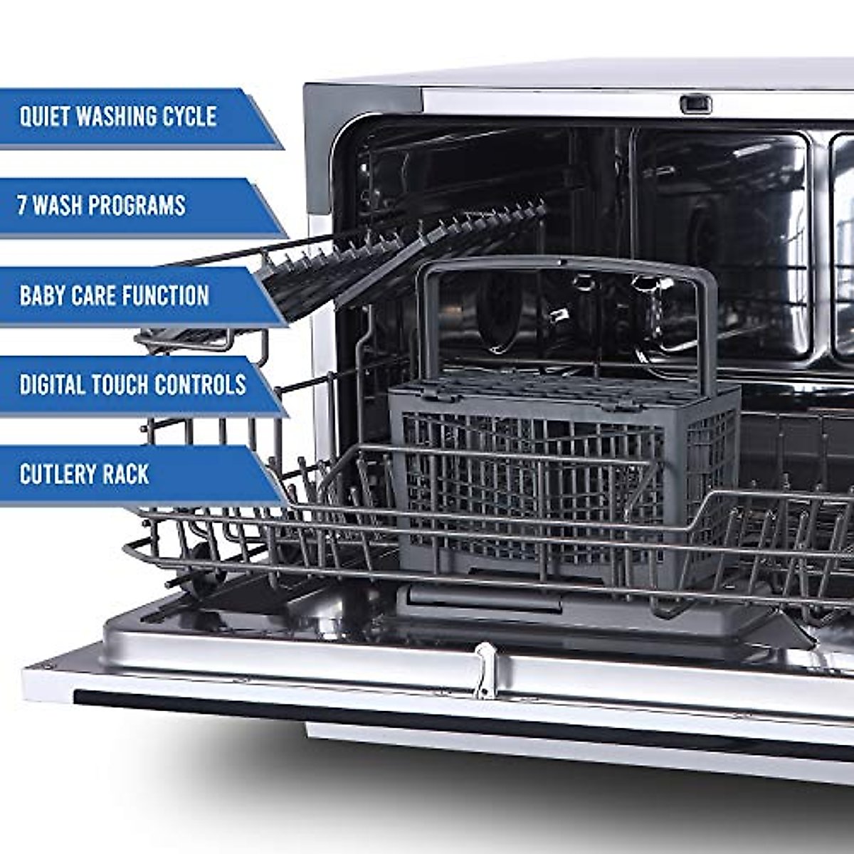 Farberware Professional FCD06ABBWHA Compact Portable Countertop Dishwasher with 6 Place Settings and Silverware Basket, LED Display, Energy Star, White