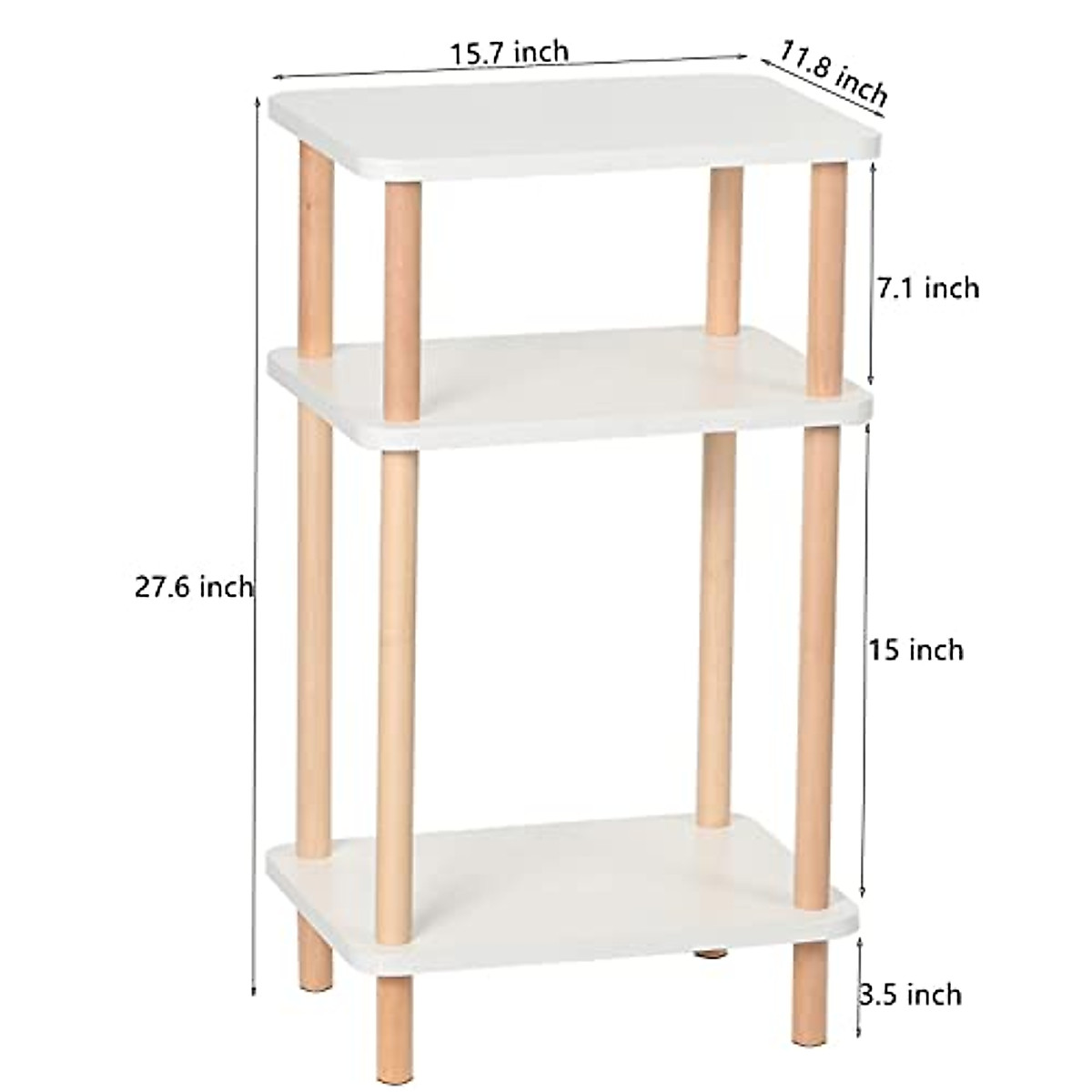 exilot 3-Tier Side Table, Tall End Table with Storage Rack, Wooden Bedside Table for Living Room Bedroom Office No-Tool Assembly White.