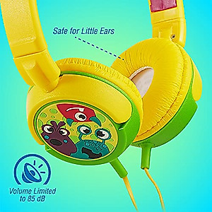 Volkano Wired Kids Headphones with Hearing Protection, Padded Lightweight Kiddy Headset, 85 dB Safe for Children, Girls/Boys, E-Learning, Travel, PC, Cellphones [Yellow/Green] Monster Kiddies Series